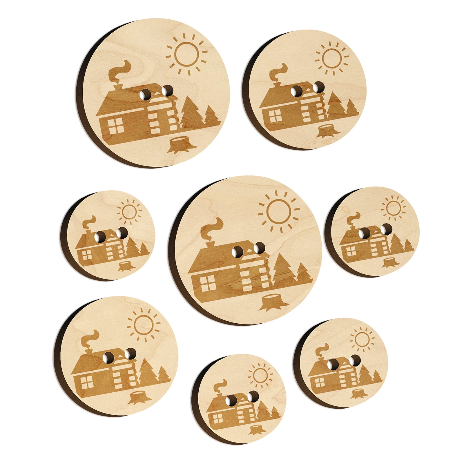 Log Cabin in the Woods Wood Buttons for Crochet Knitting Sewing DIY ...