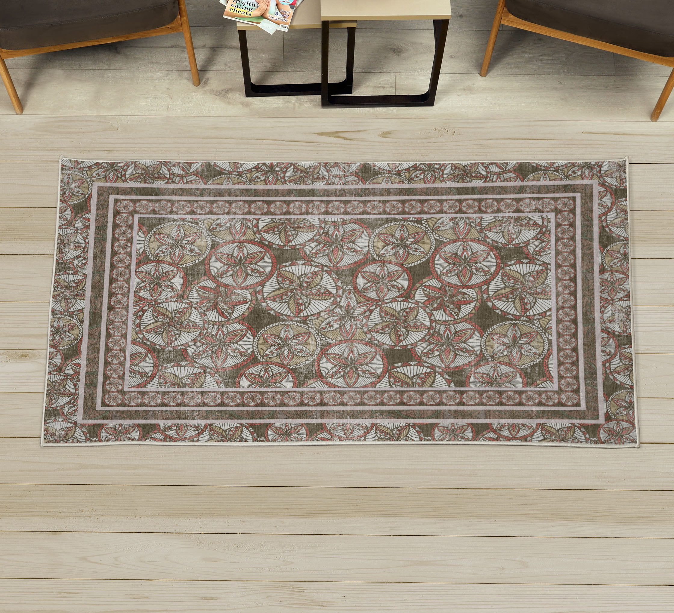 Floral Decorative Rug, Exotic Flower Petals in Rounds Geometric ...