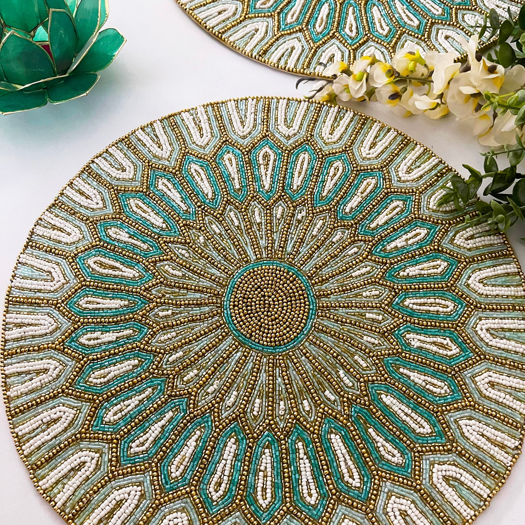 Set of 6, Handmade bead placemat, table decoration, beaded tablemat ...