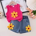 Bright Sunflower Knit Tank Top Denim Shorts Set for Girls Lightweight ...