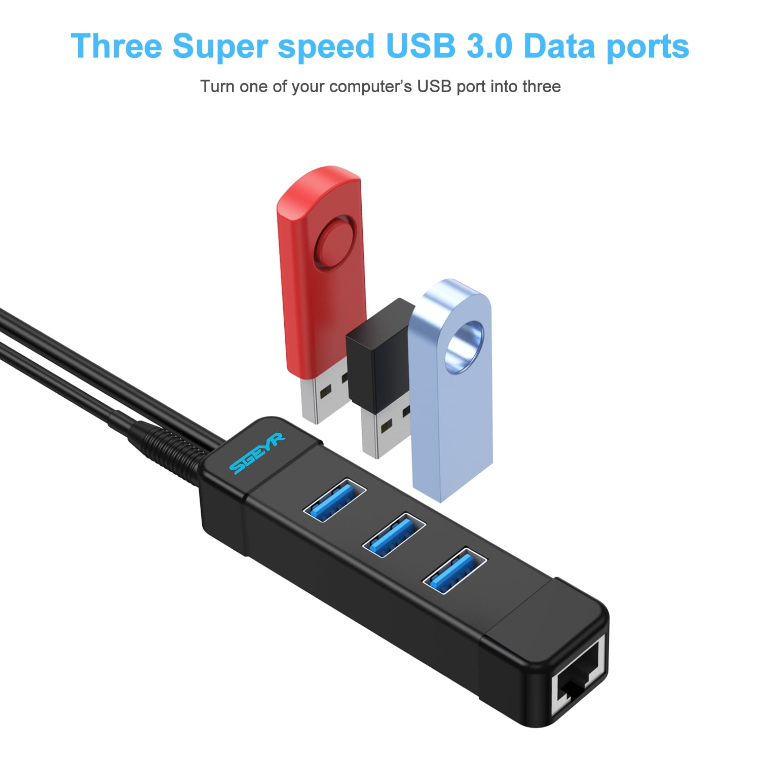 Buy SGEYR USB 3.0 to Ethernet Adapter, 3-Port USB 3.0 Ethernet Hub ...