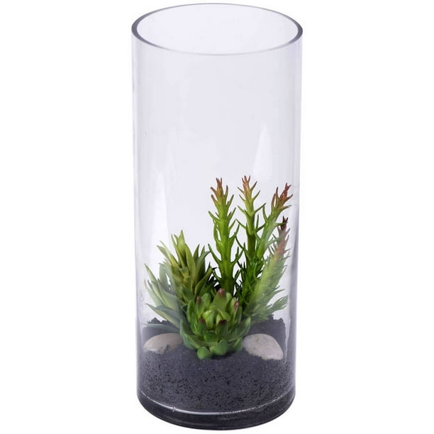 Vickerman 12" x 5" Modern Glass Cyclinder Vase with Artificial ...