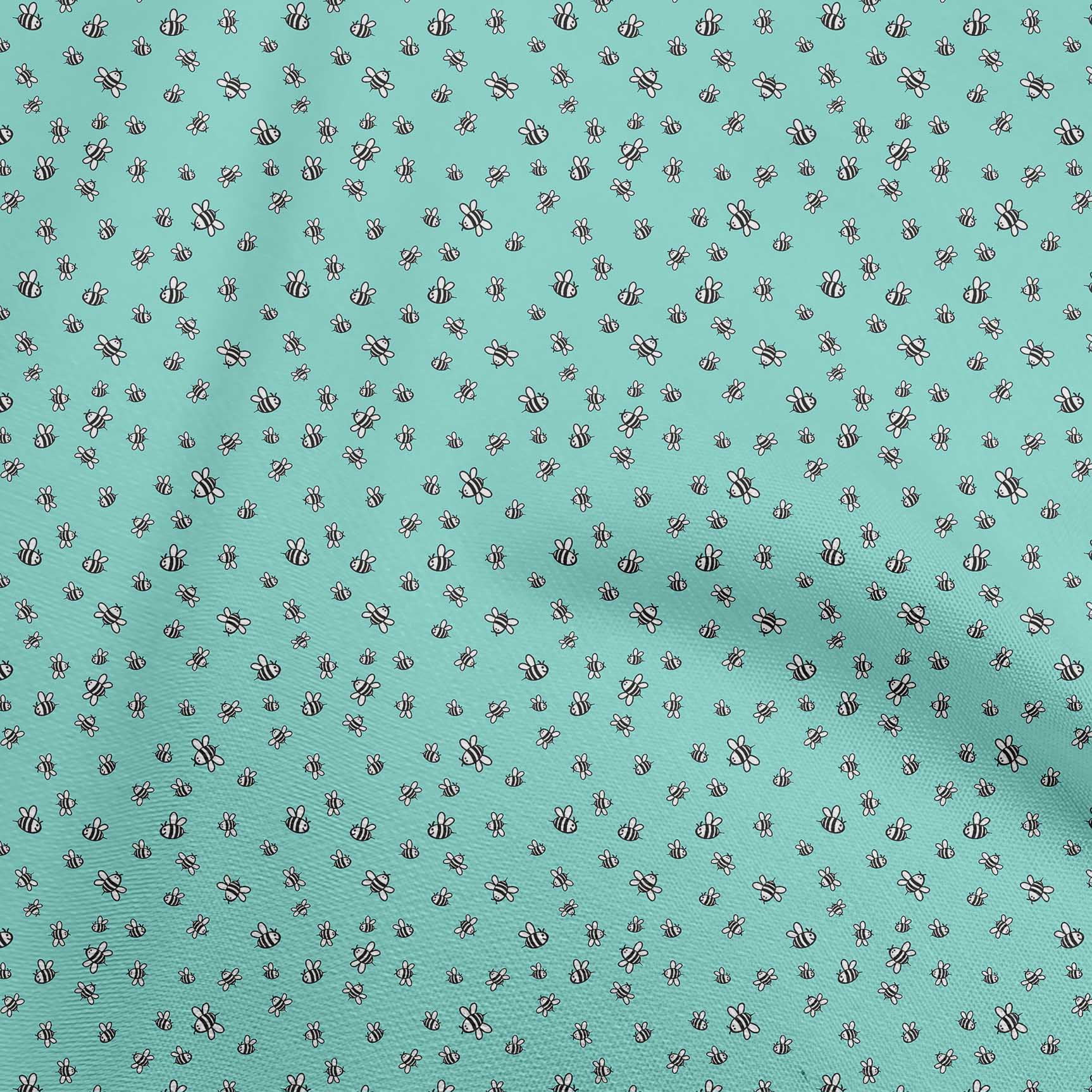 oneOone Silk Tabby Teal Blue Fabric Honey Bees Craft Projects Decor ...