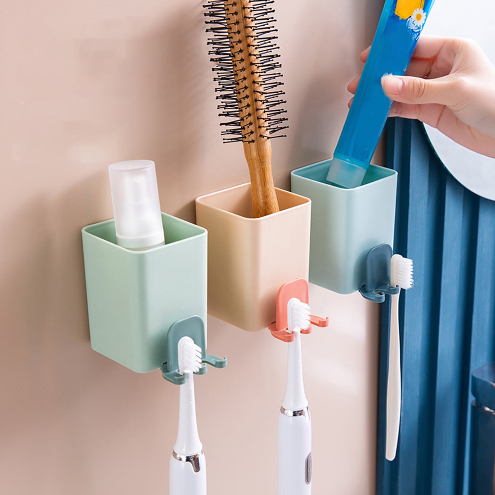 Yesbay Toothbrush Holder 2-in-1 Wall Mounted PP Makeup Toothpaste ...