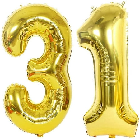 2 Number 31 Balloons Gold, Giant Number 31 Balloon Foil Balloons 40 ...