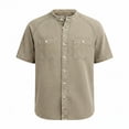 Ceisia Men's Stand Collar Short Sleeve Denim Button Down Shirt With ...