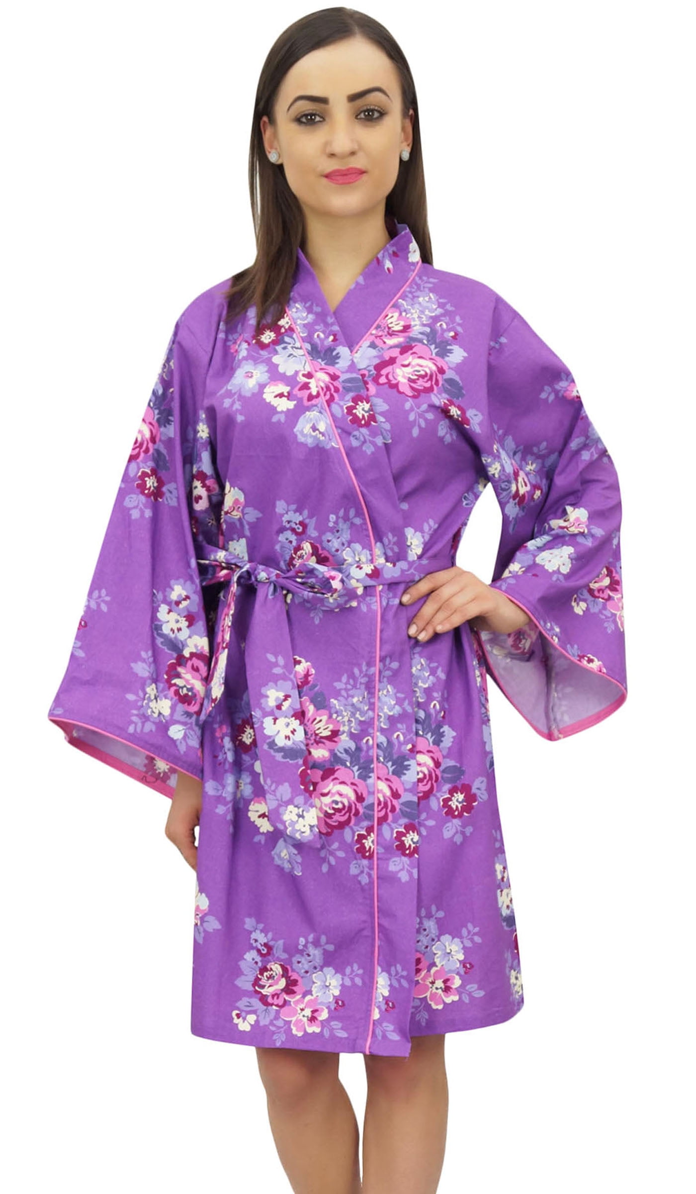 Bimba Women Bridesmaid Floral Printed Kimono Robe With Belt Cover Up ...