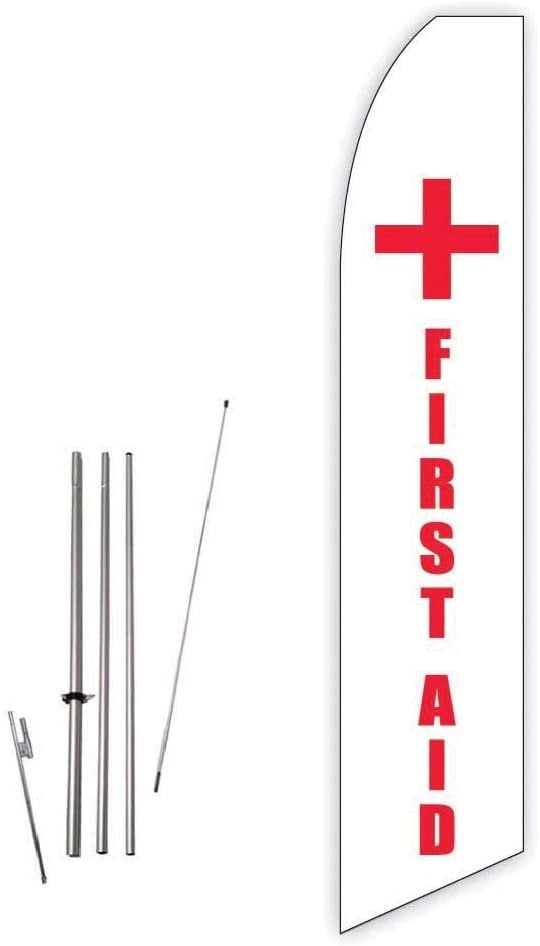 First Aid (White) Super Novo Feather Flag - Complete with 15ft Pole Set ...