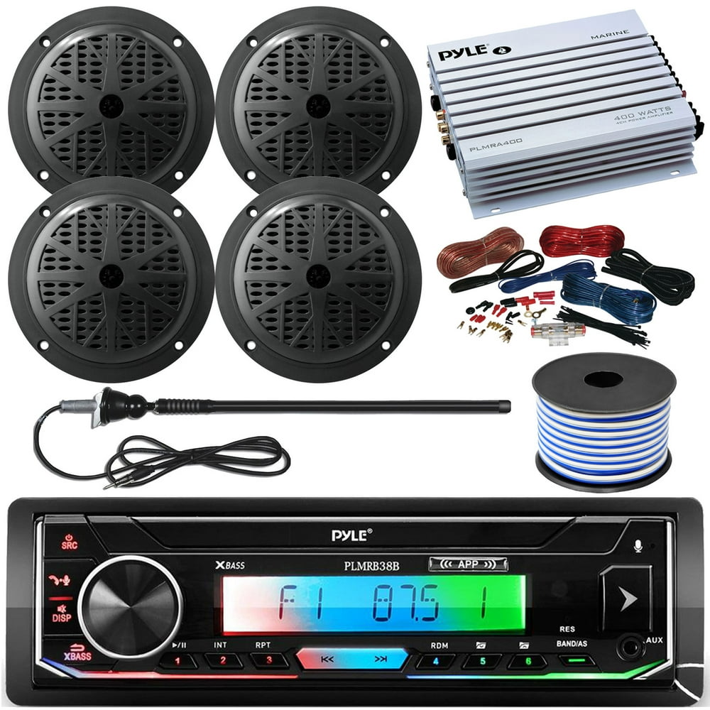 21-29' Pontoon Boat Audio Bundle: Pyle Single DIN Bluetooth Marine ...