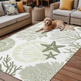 Coral Sea Snail Starfish Outdoor Rug, Green White Costal Pattern Non ...