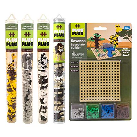 PLUS PLUS - Safari 5 Piece Playset Bundle, Baseplate & 70 Piece Tubes - Construction Building ...