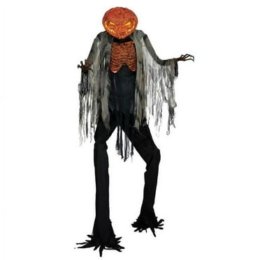 Scorched Animated Scarecrow with Lighted Jack O'Lantern Head, Fog ...