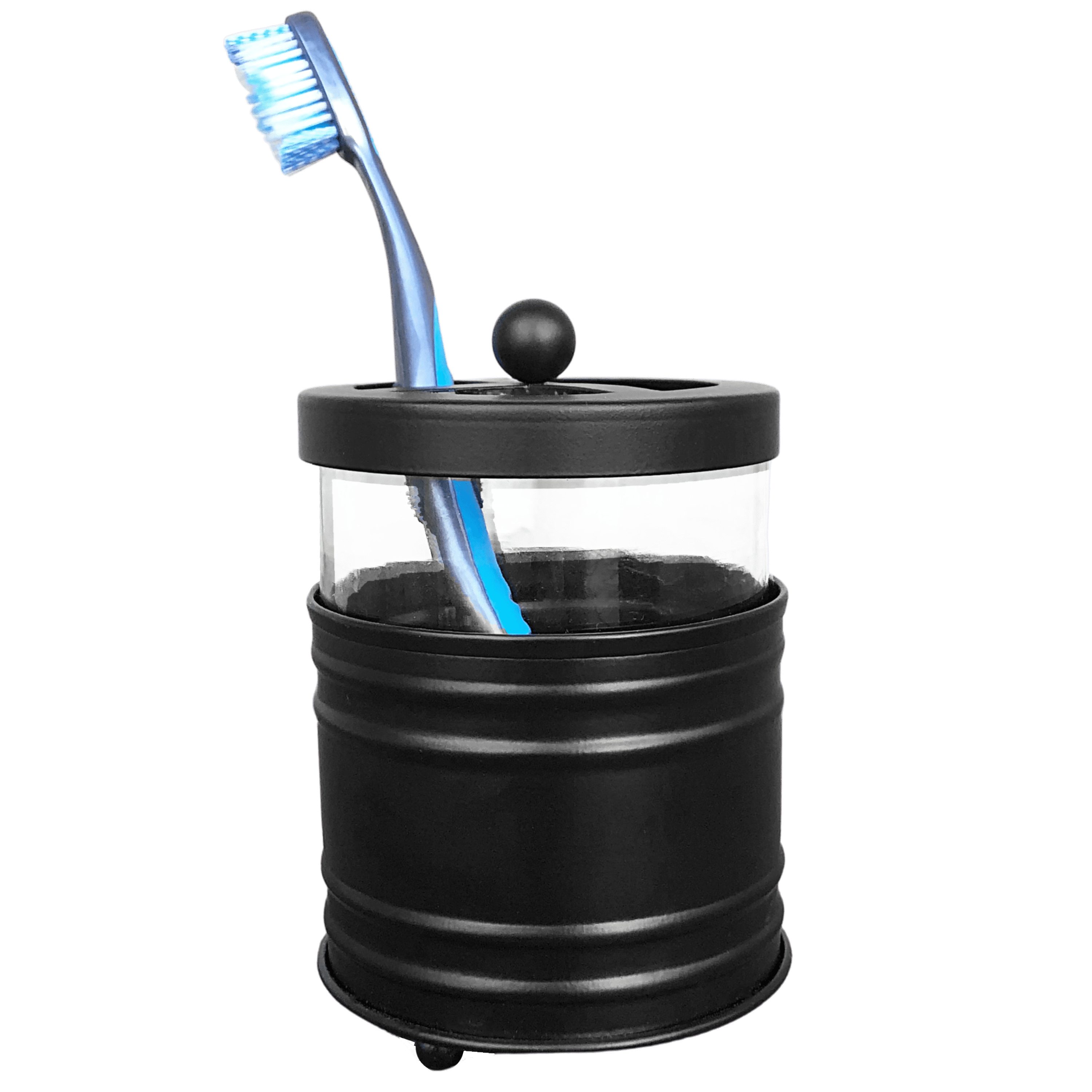 Autumn Alley Glass and Matte Black Metal Farmhouse Toothbrush Holder ...