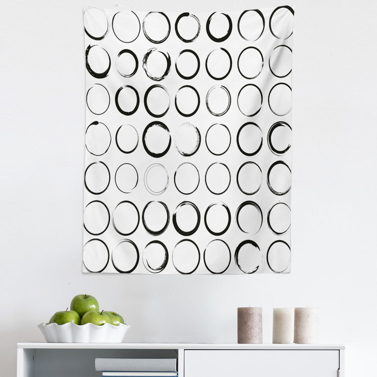 Grungy Tapestry, Circles with Brush Stroke Effects Hand Drawn Grunge ...