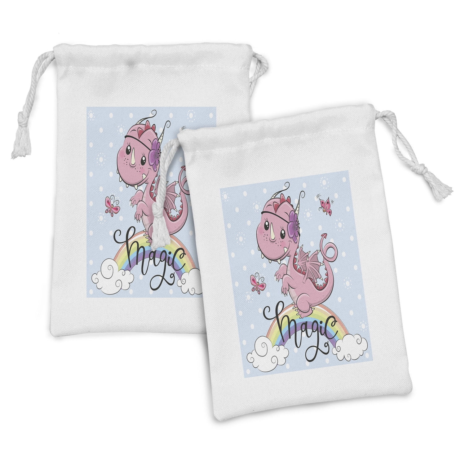 Dragon Fabric Pouch Set of 2, Magic Typography in Cursive with a Pink ...