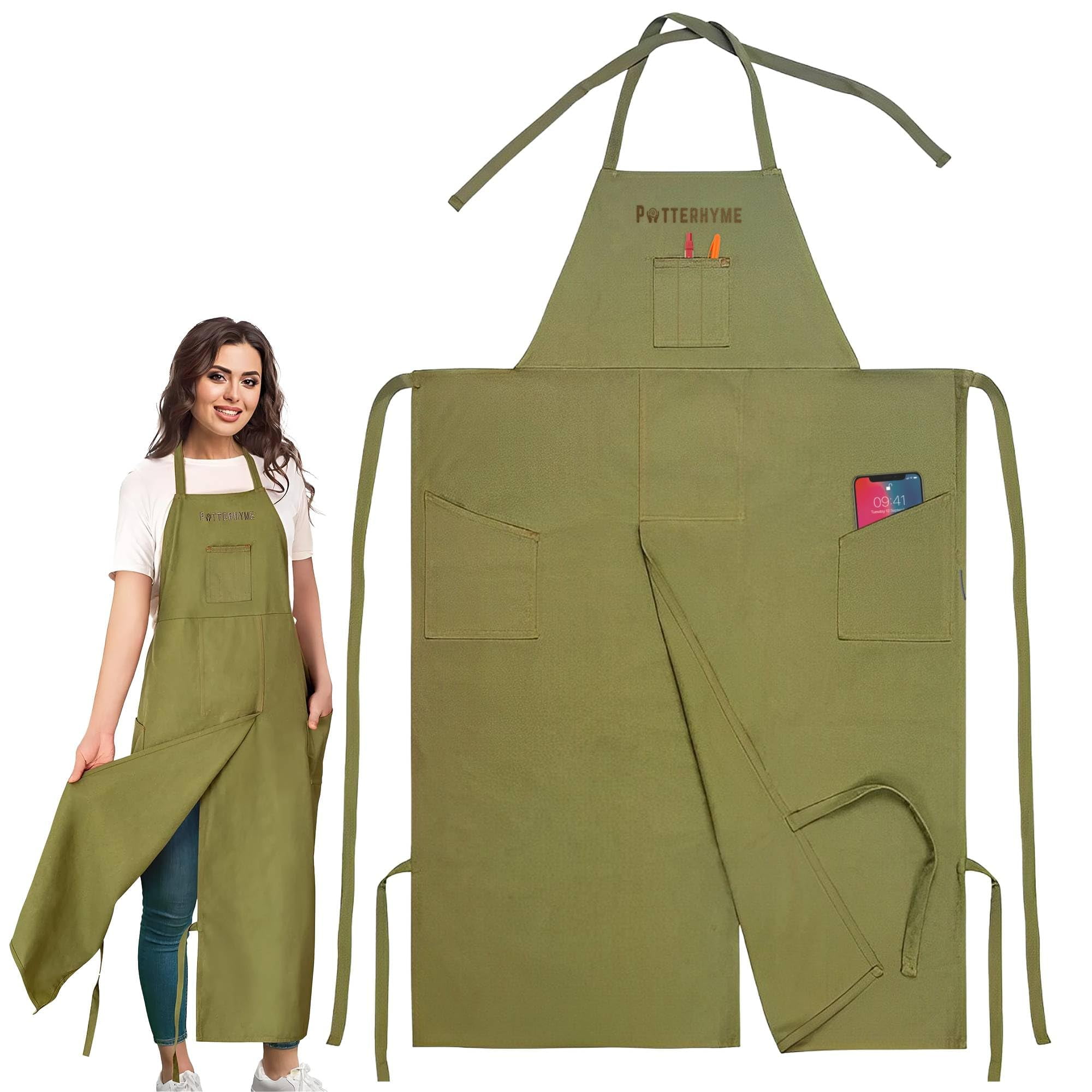 Potterhyme Full Coverage Pottery Apron Split Leg - 100% Cotton Canvas ...