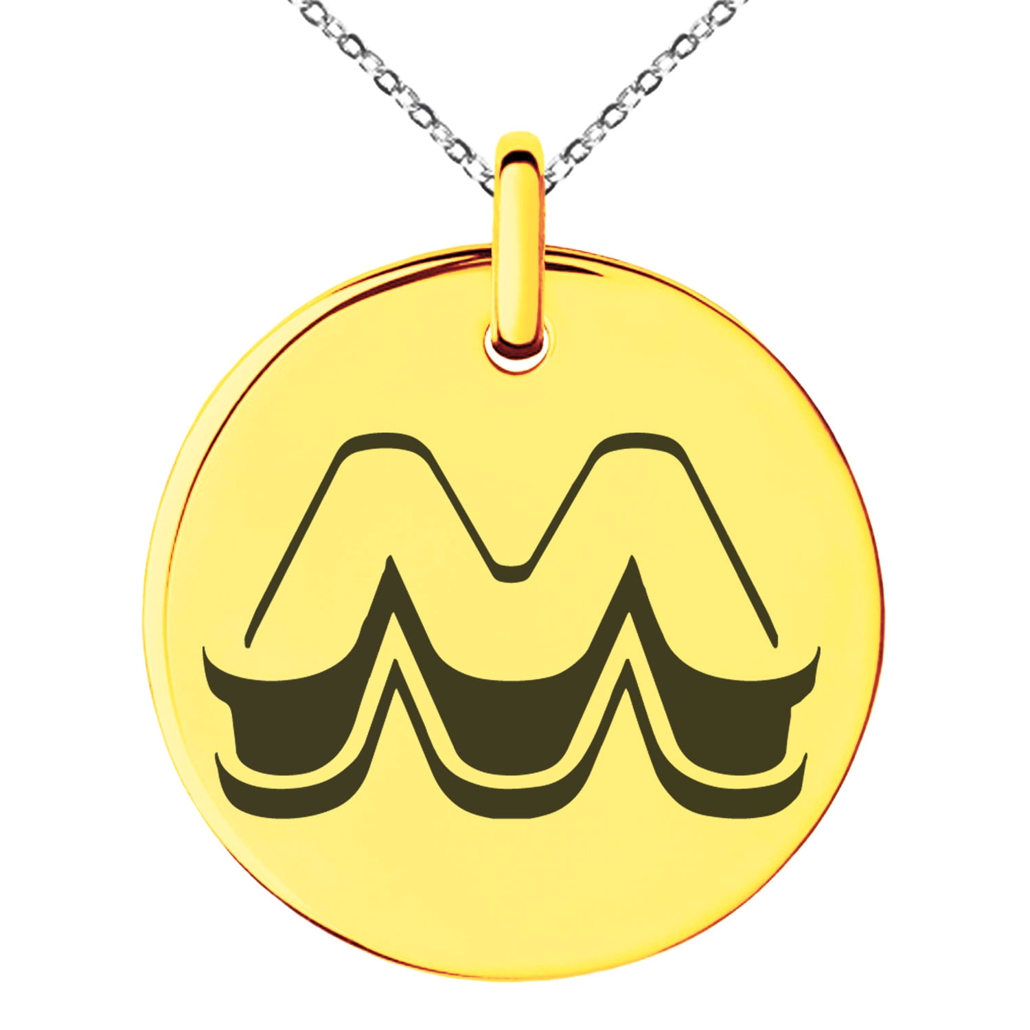 Stainless Steel Letter M Initial 3D Monogram Engraved Small Medallion ...