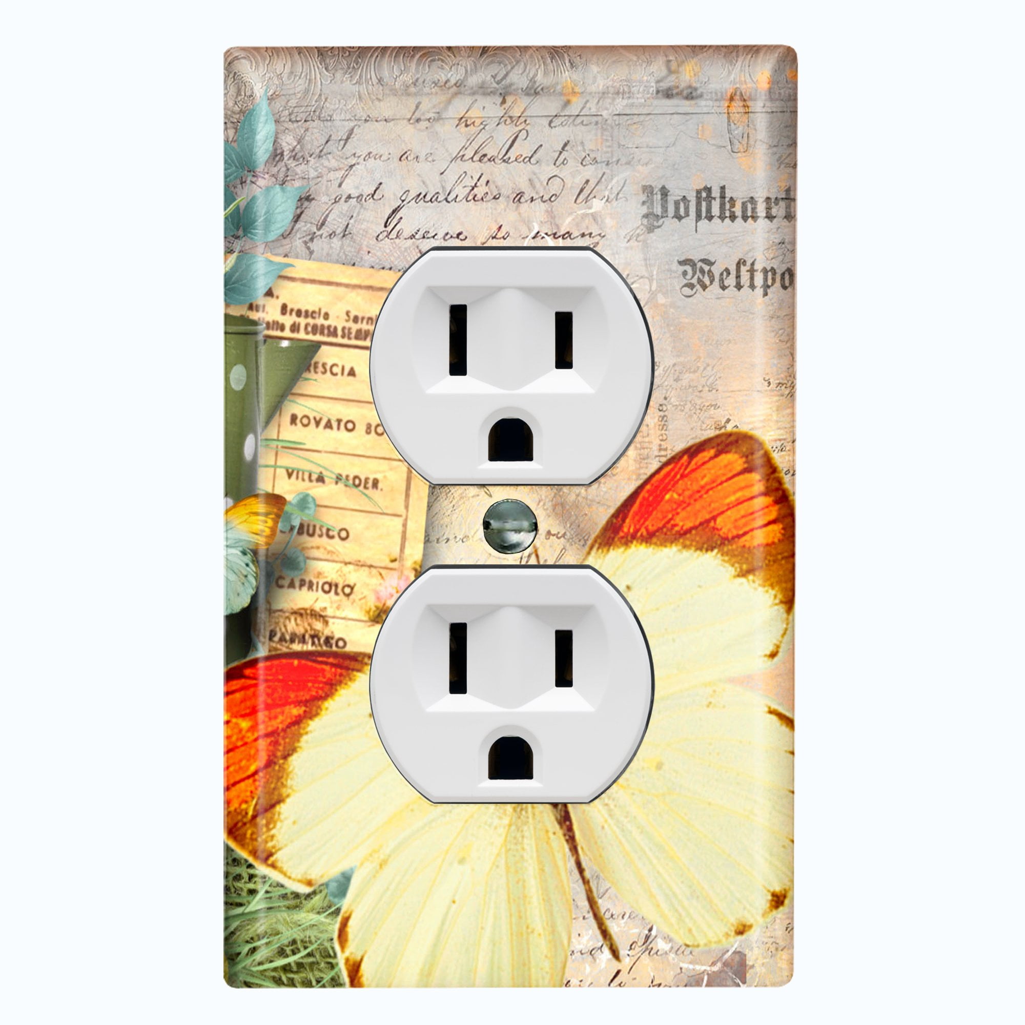 Metal Light Switch Plate Cover Nature Butterfly Scripture Damask Beige ...