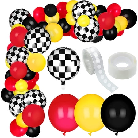 127 Pieces Red Black Yellow Latex Balloons Checker Flag Balloon Garland ...