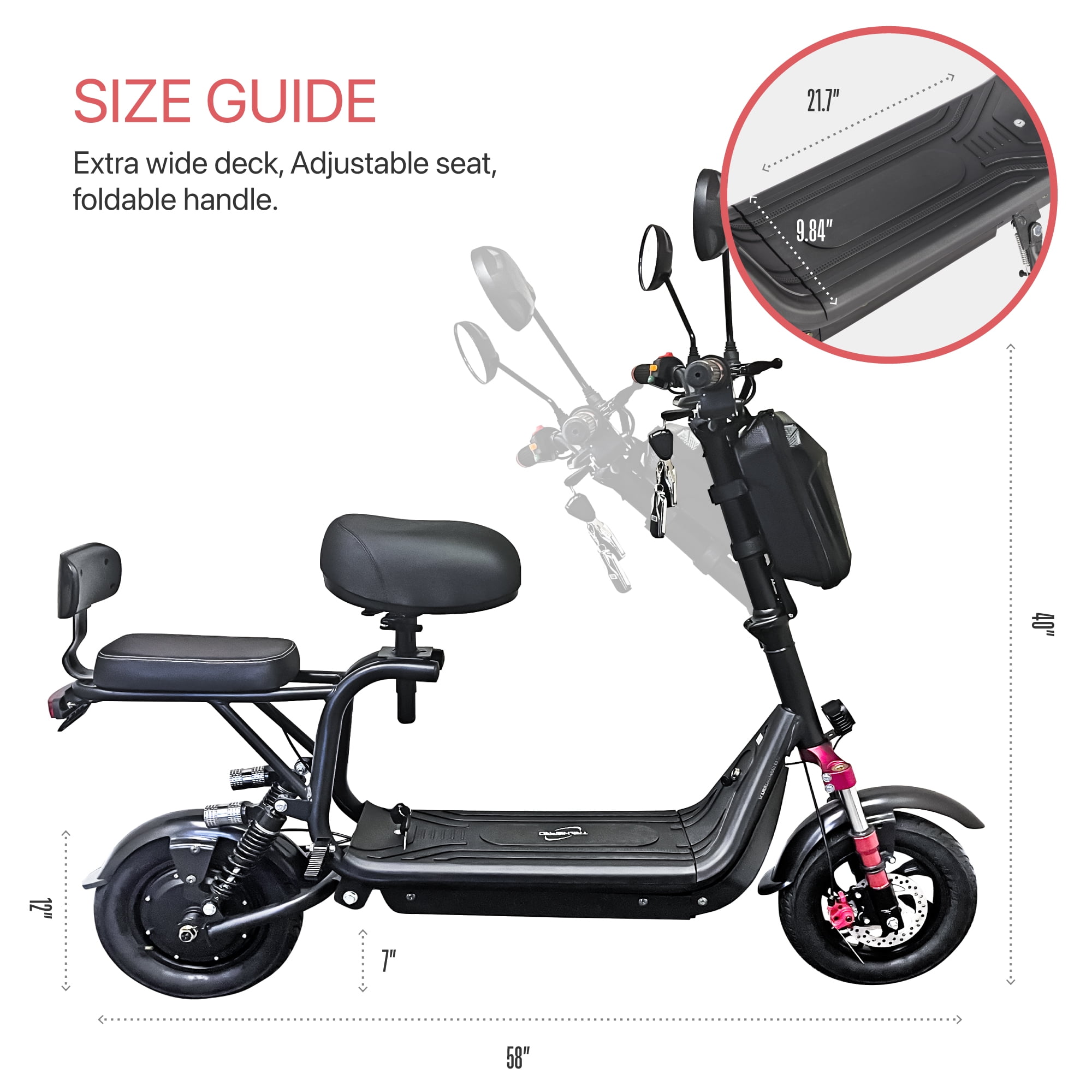 Buy Mini Electric Commuter Moped Scooter with Seats 1000W Motor Max ...