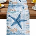 Blue Starfish Dining Table Runner, Nautical Coastal Shell Bubble Wood ...