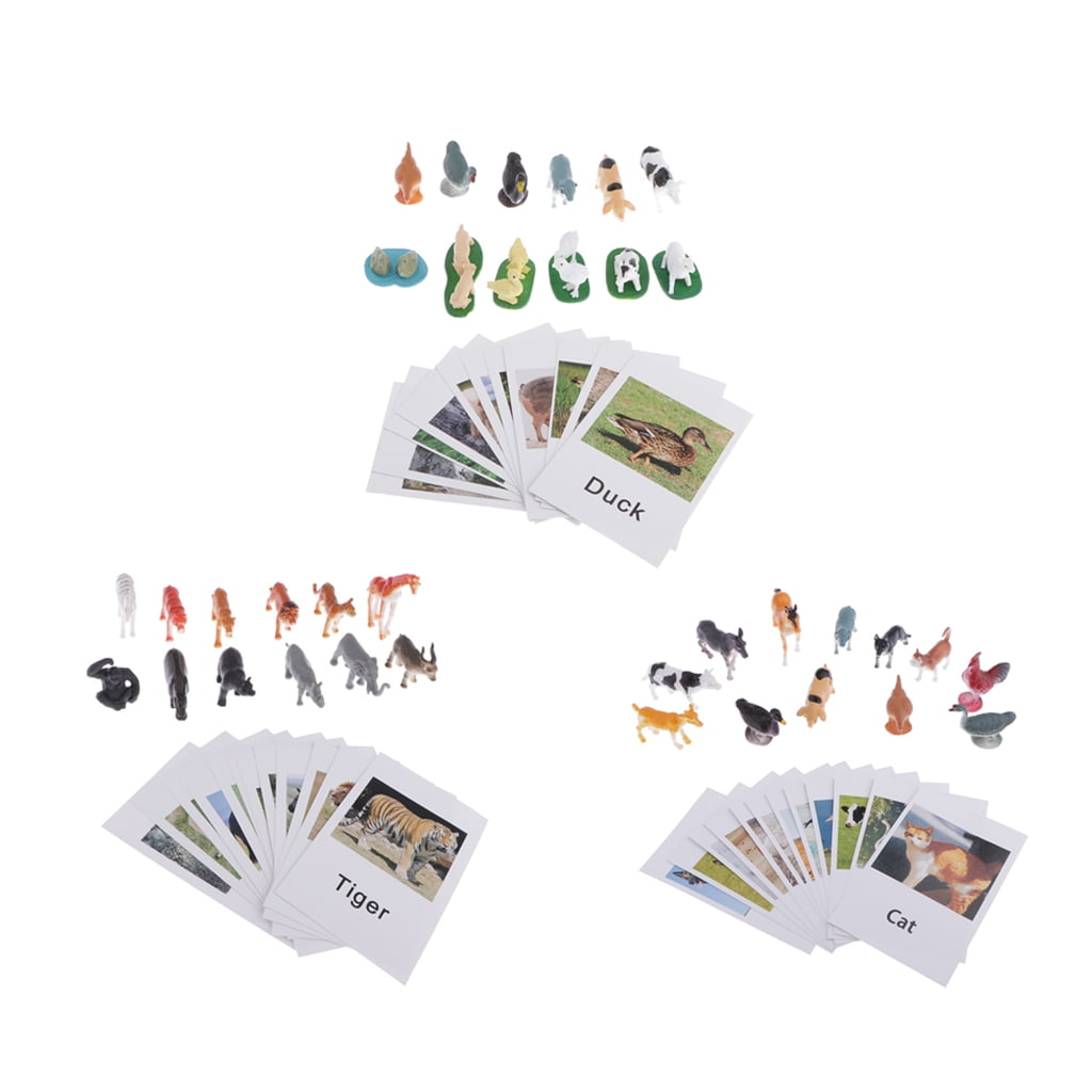 36x Animals Match Cards, Cognitive Flash Card & Mini Animal Figurines ...