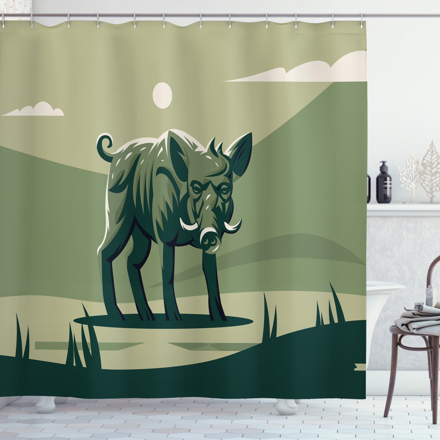 Ambesonne Razorback Shower Curtain, Abstract Wild Boar Pig, 69"Wx70"L ...