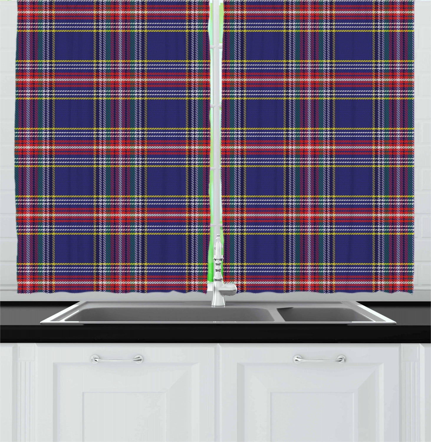 Red Plaid Curtains 2 Panels Set, Ancestral Scottish Tartan Squares ...
