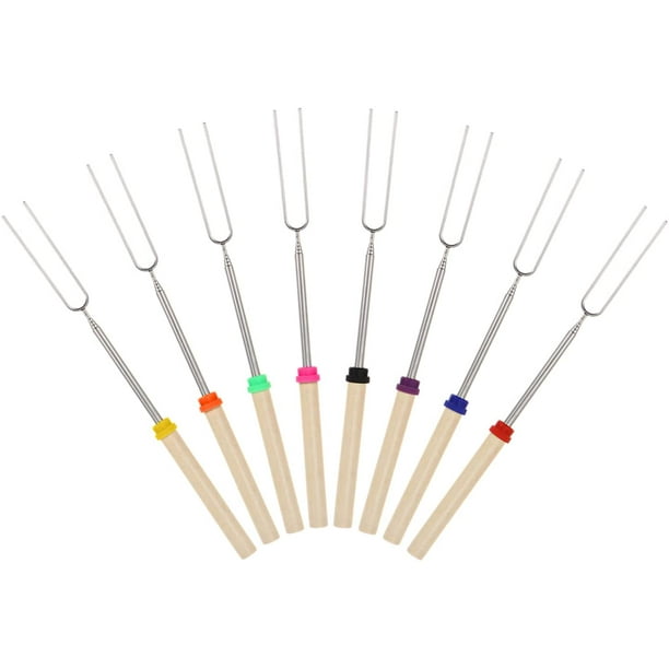 8Pcs Marshmallow Roasting Stick with Wooden Handle Extendable Forks Set Telescoping Smores ...