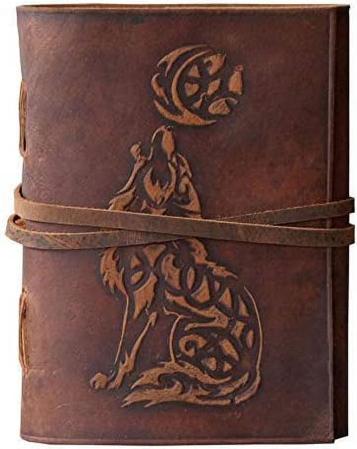 Wolf Leather Journal Embossed Bound - Writing Notebook Handmade Daily ...