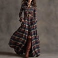 2026 New Vintage Plaid Button-Down Maxi Dress with Waist Belt, Long ...