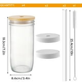 Glass Cups with Lids and Straws,24 oz Smoothie Cup with Lid and Straw- Boba Mason Jar,Wide Mouth ...