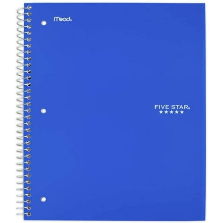 Five Star Spiral Notebook, 5 Subject, Wide Ruled Paper, 200 Sheets, 10 ...