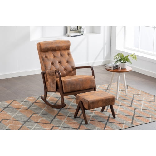 Rocking Chair, Mid-Century Modern Upholstered Fabric Rocking Armchair ...