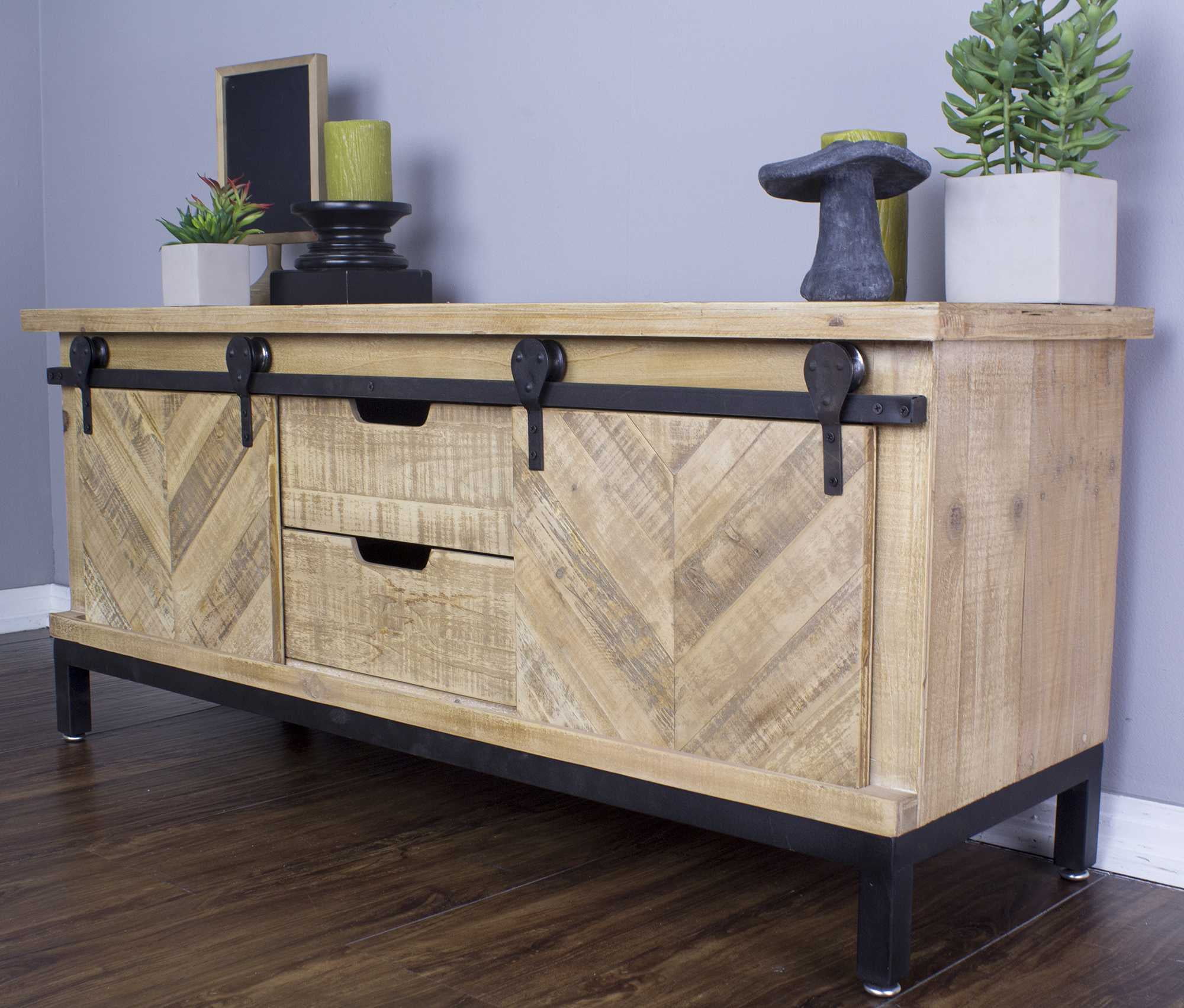 Natural Wood TV Stand with 2 Doors and 2 Drawers - Walmart.com