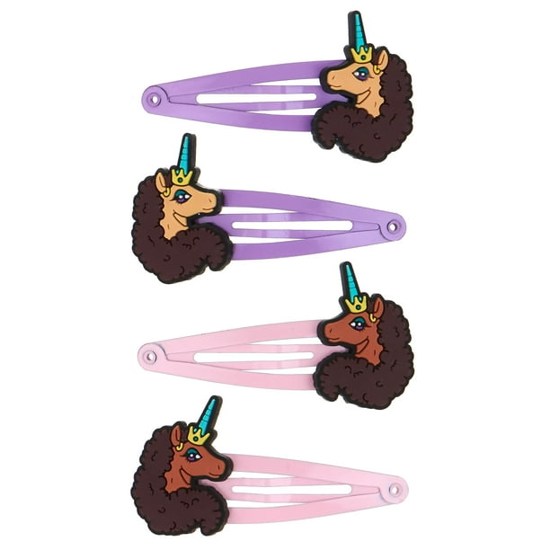 Afro Unicorn 4pc Hair Snap Clips with Silicone Character Heads in ...