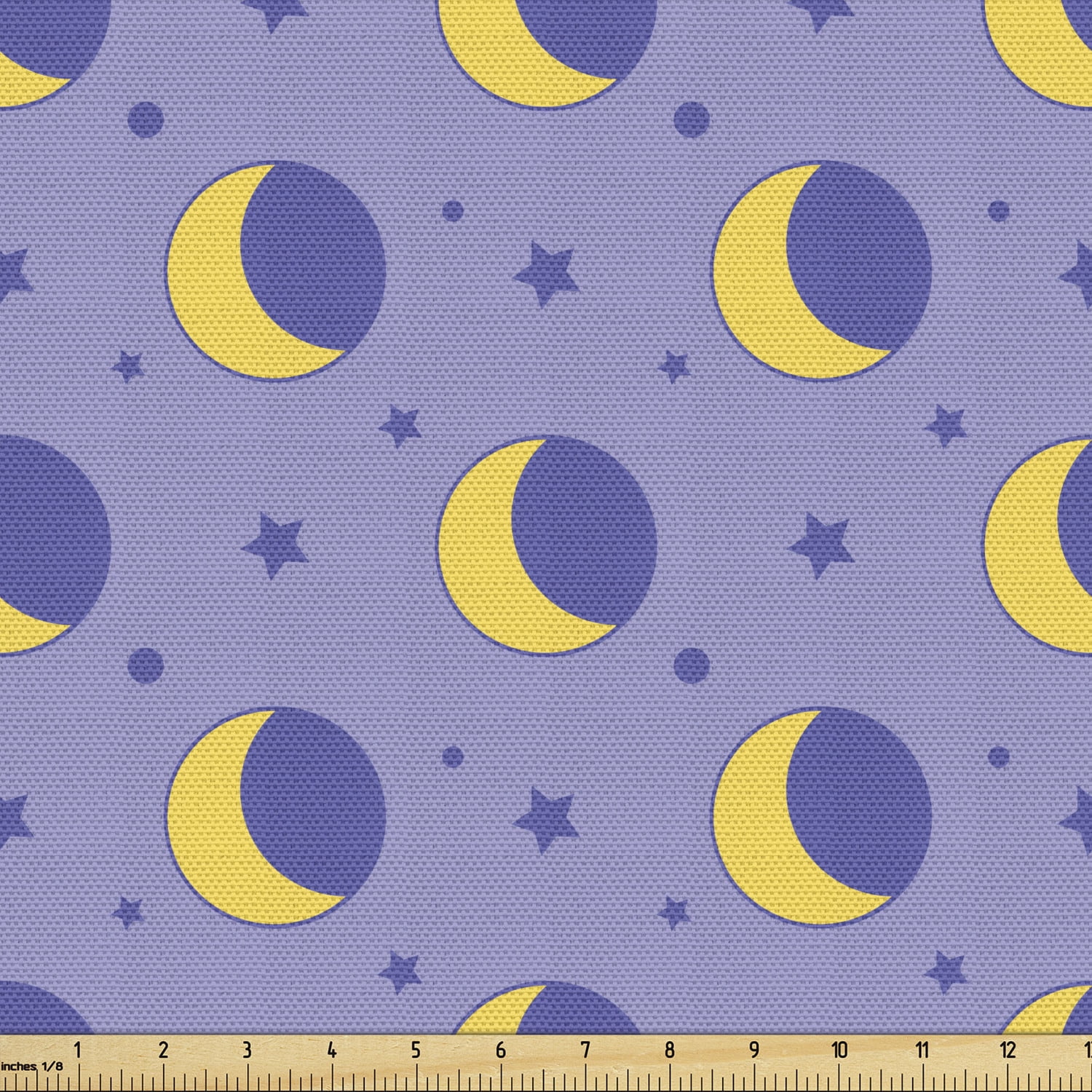 Moon Fabric by the Yard Upholstery, Themed Pattern with Moon Stars Dots ...