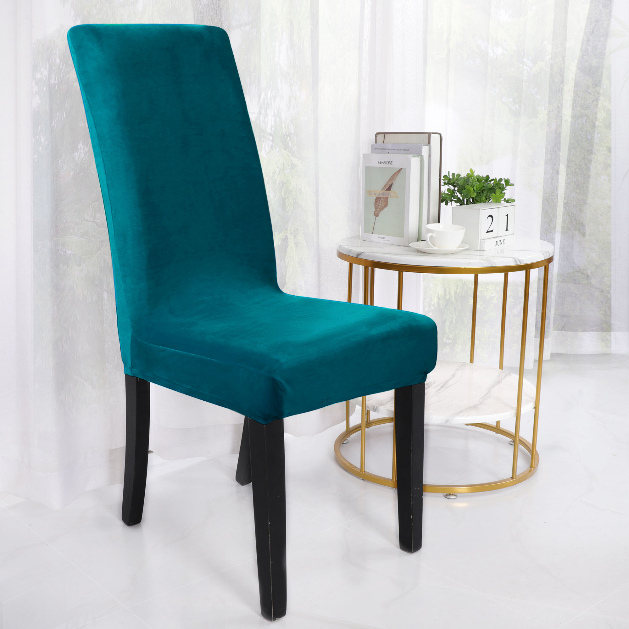 PiccoCasa Plush Stretch Velvet Removable Chair Cover, M, Peacock Blue ...