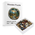 3D Wooden Circular Puzzle - Green Forest Sunset Scene, Family Game ...