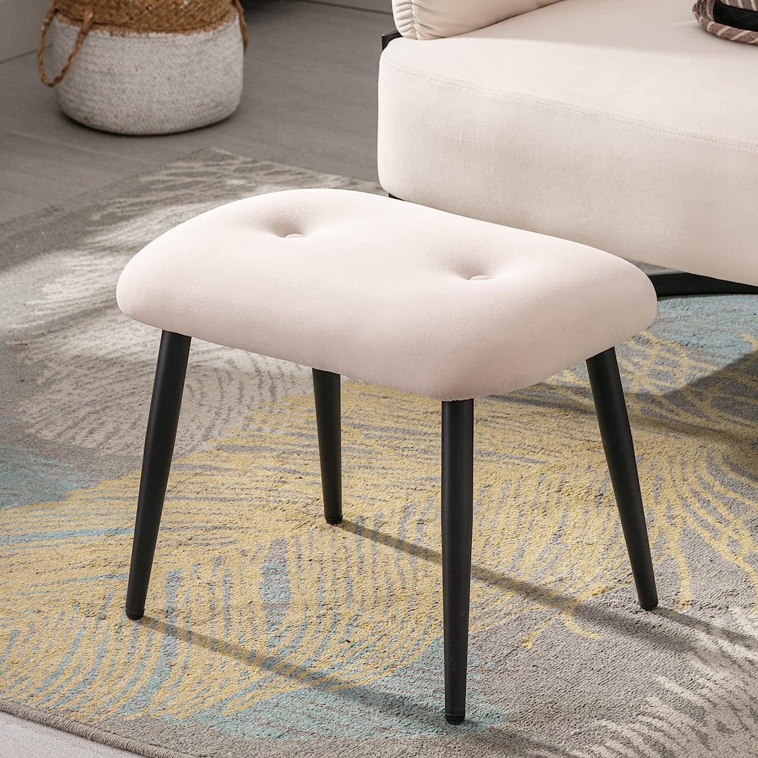 Bilot Small Footstool Ottoman, Velvet Fabric Footrest with Metal Legs ...