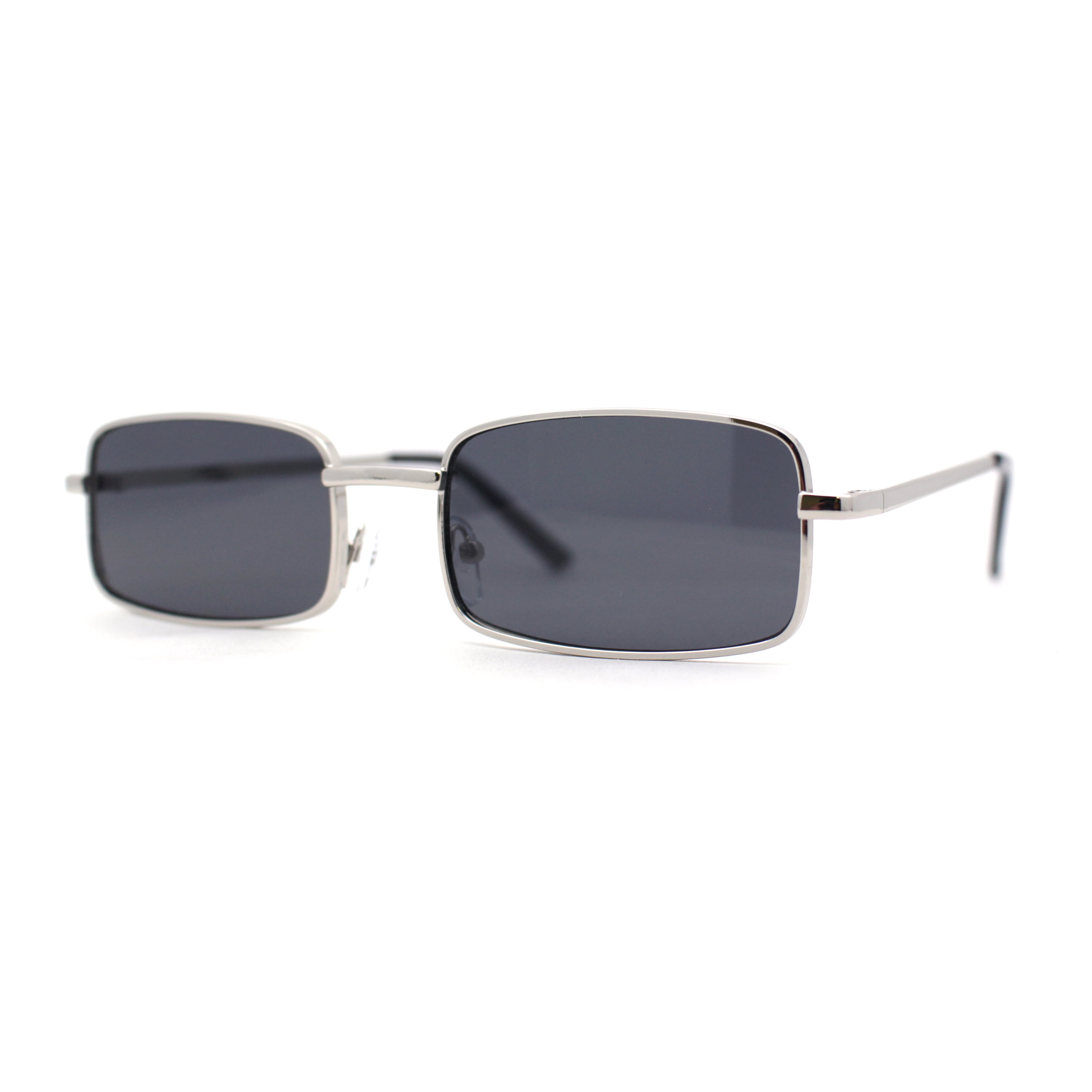 Mens Classic Narrow Rectangle Metal Rim Dad Sunglasses Silver - Black ...