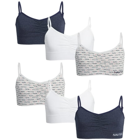 Nautica Girls' Training Bra - Stretch Cotton Crop Cami Bralette (6 Pack ...