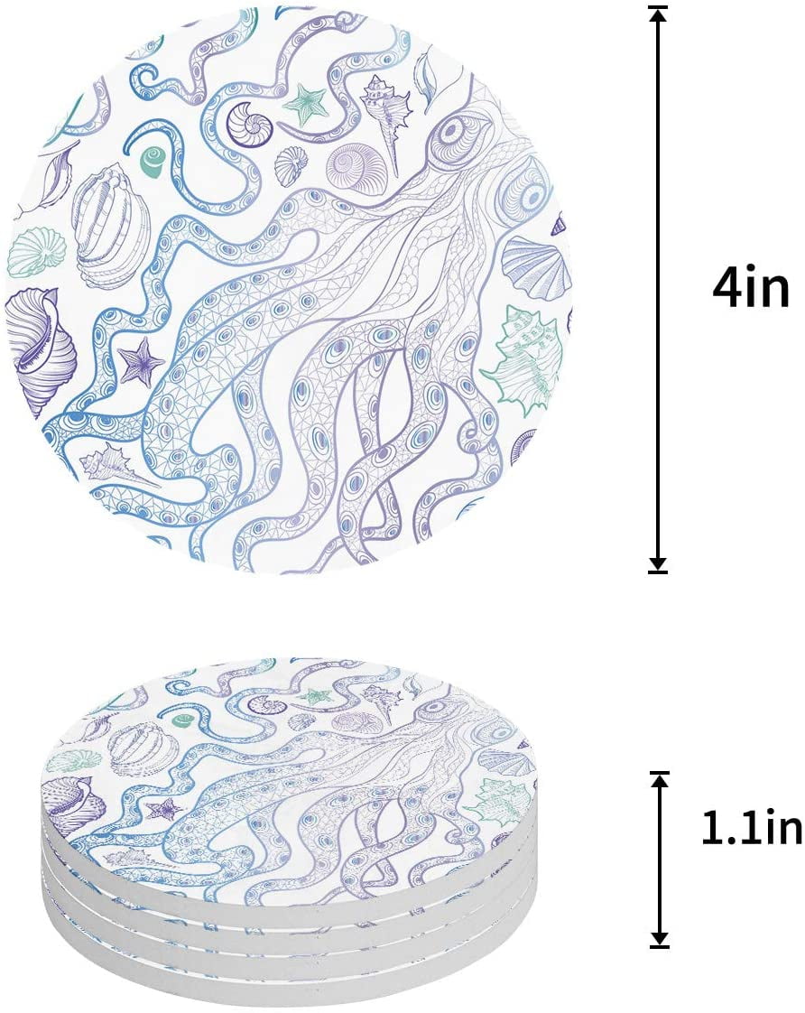 FMSHPON Octopus Set of 8 Round Coaster for Drinks, Absorbent Ceramic ...