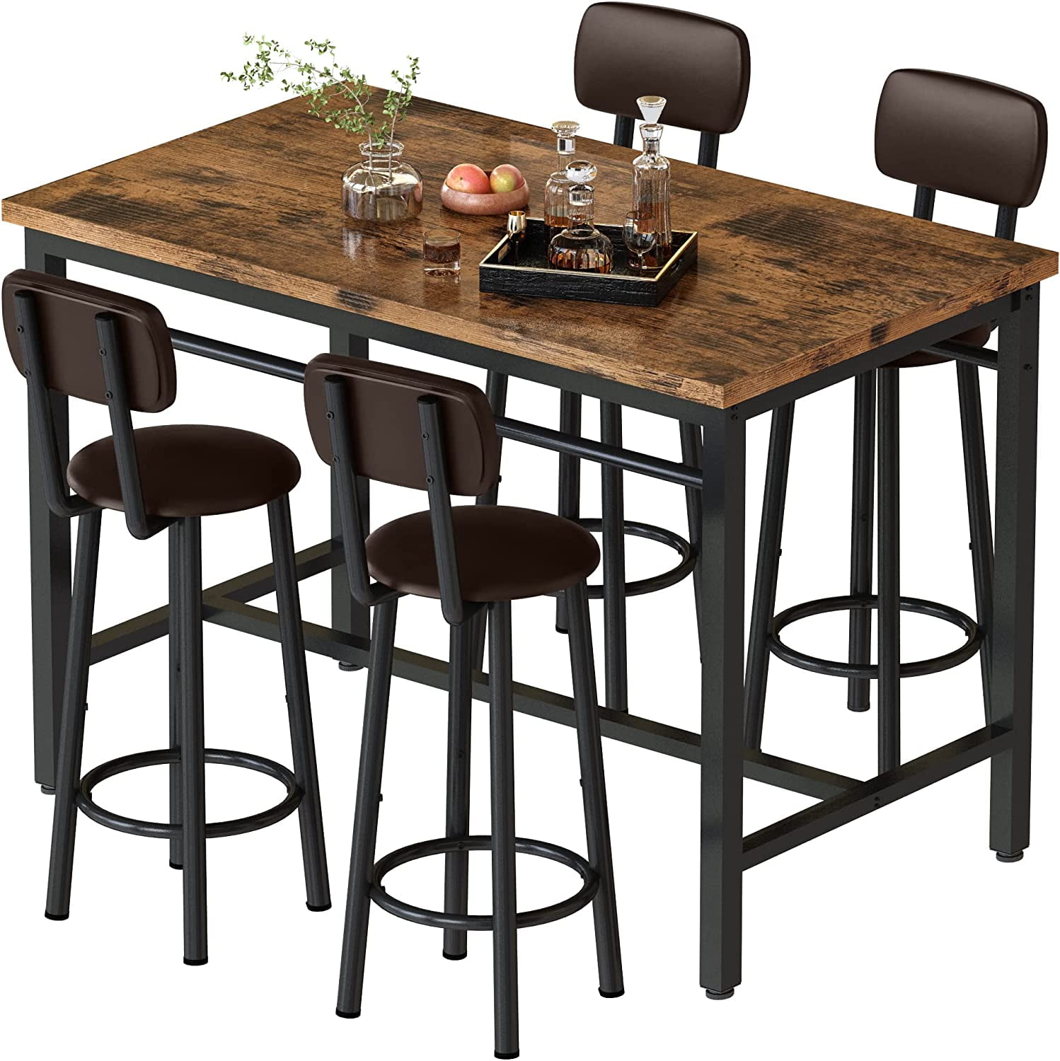 Recaceik Dining Table Set for 4, Counter 35.43”Height Pub Bar Table and ...