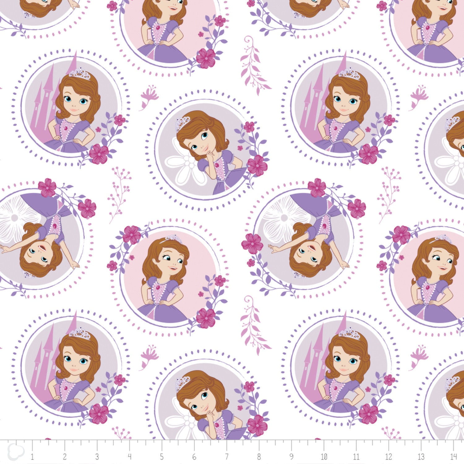 Disney Sofia the First Floral Frame White 100% Cotton Fabric Sold by ...