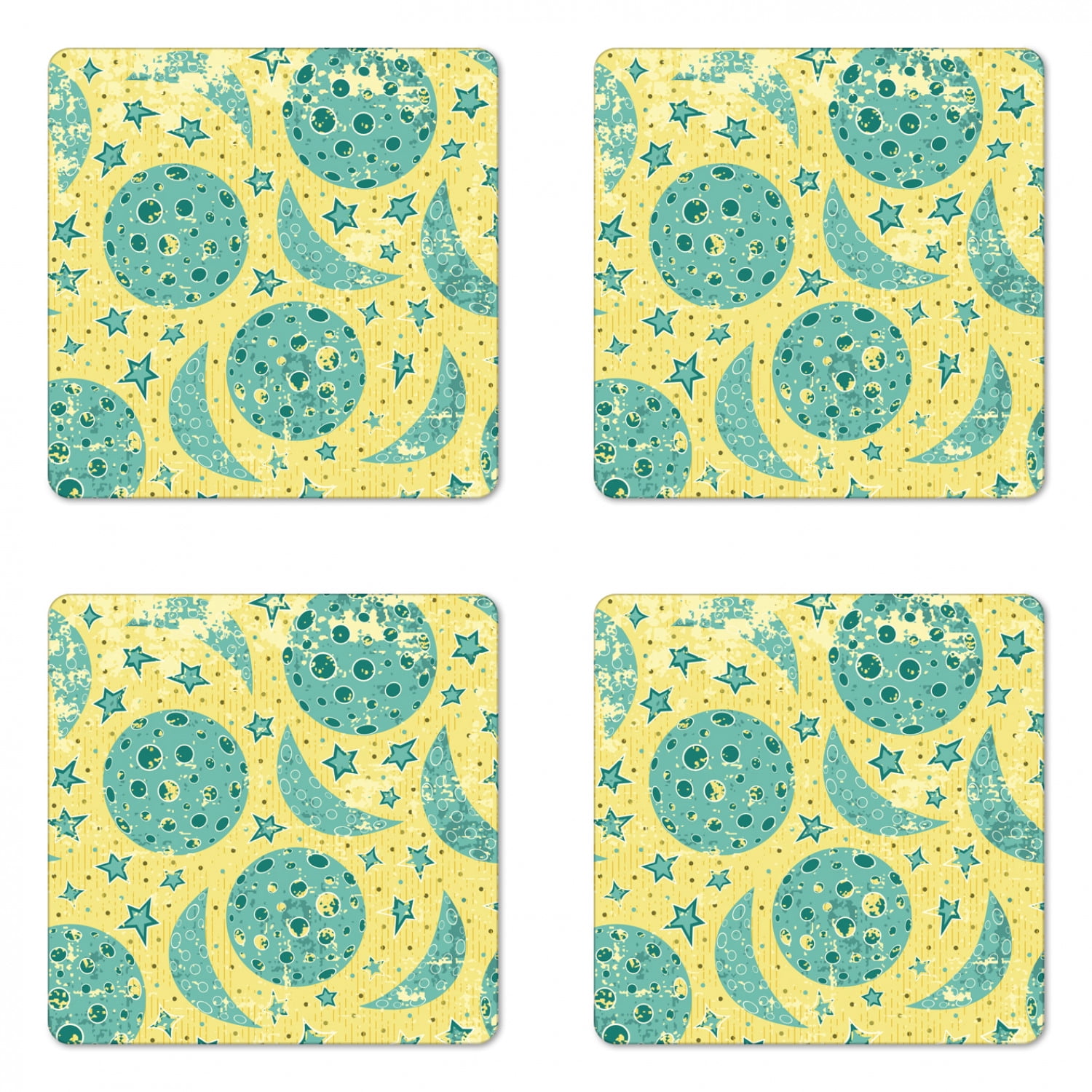 Moon Coaster Set of 4, Grunge States of the Moon Stars Pattern Vintage ...
