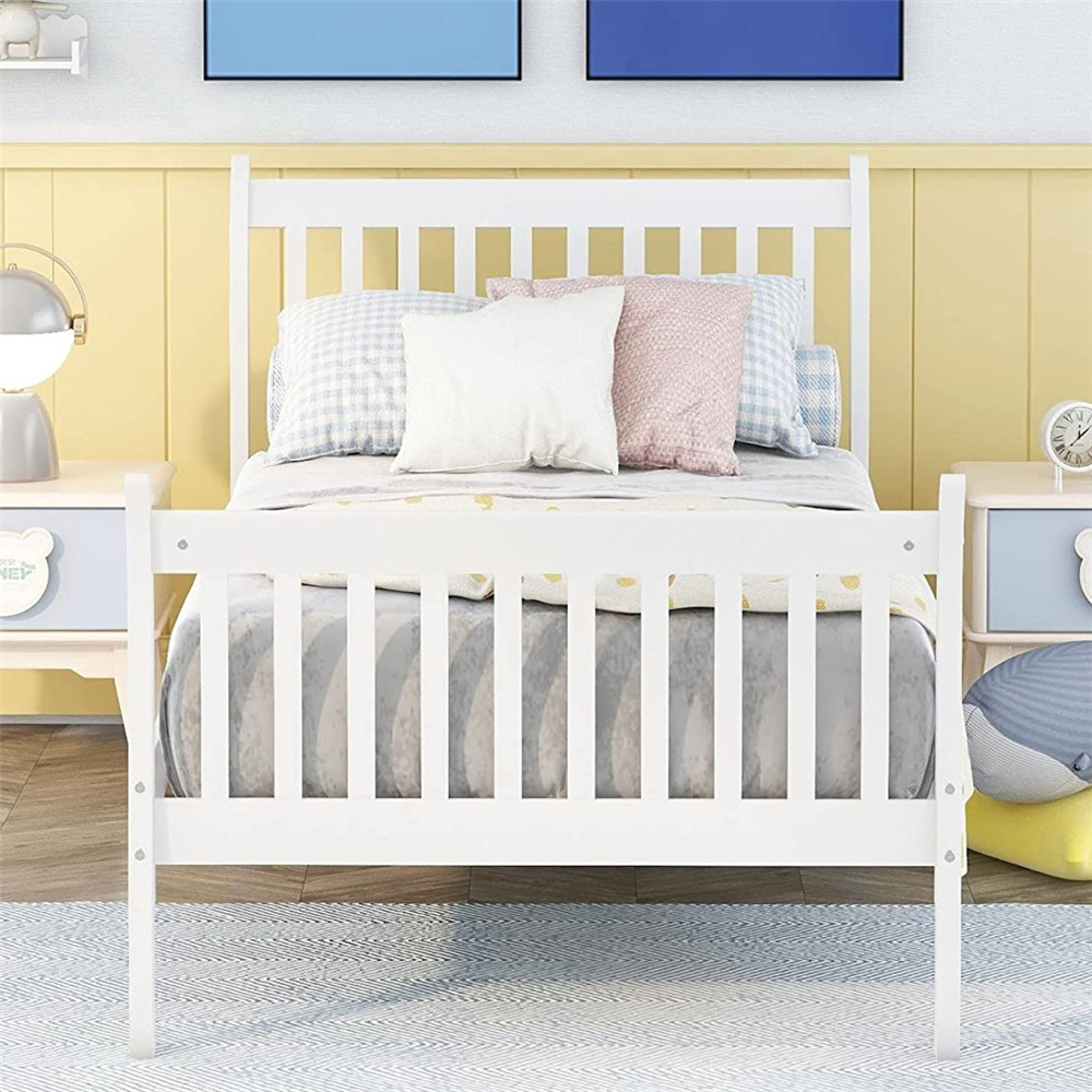 White Twin Bed Frame, Wood Twin Platform Bed Frame with Headboard and ...