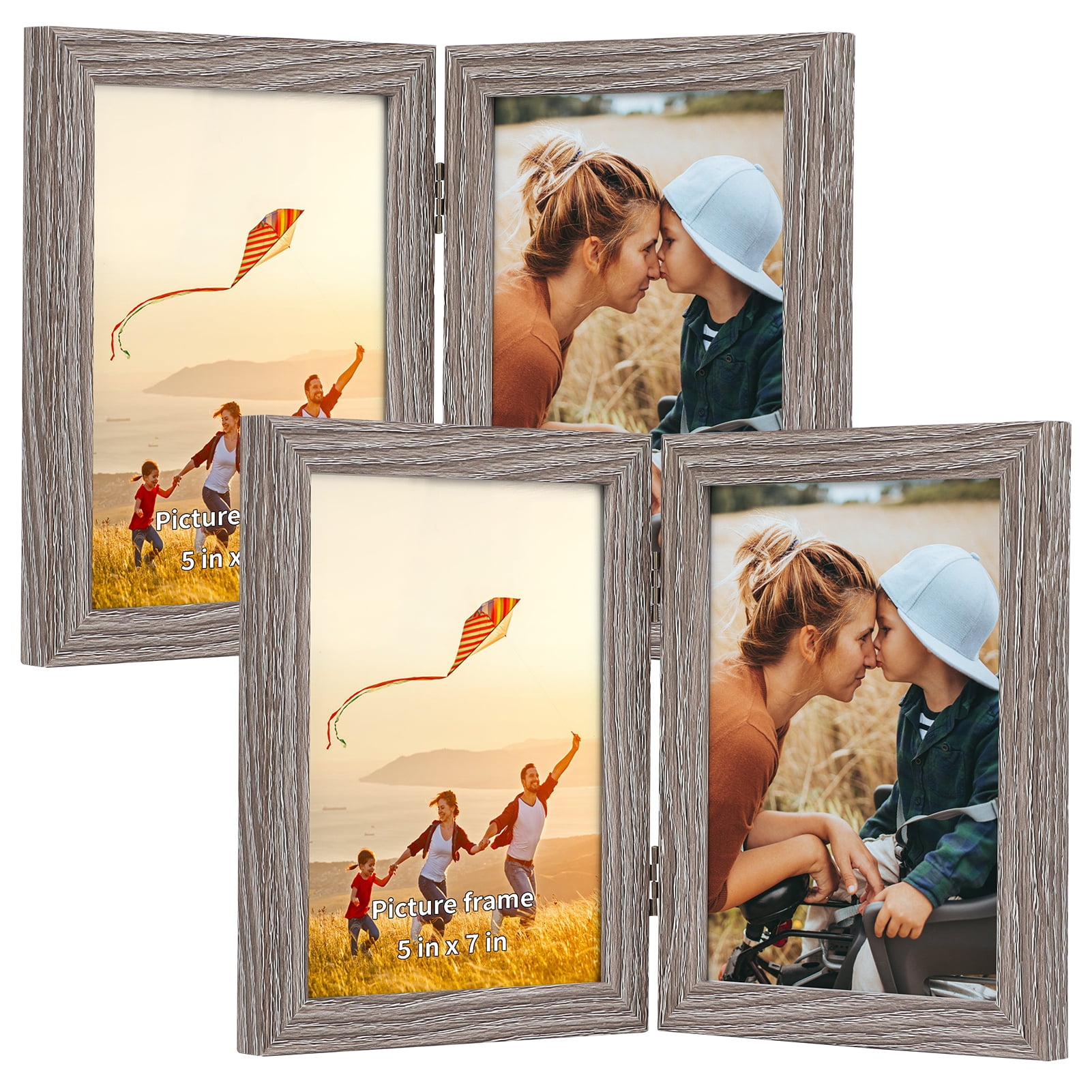 4 Pack Hinged 5x7 Picture Frame, Rustic Wood Grain 5 by 7 Photo Frames ...