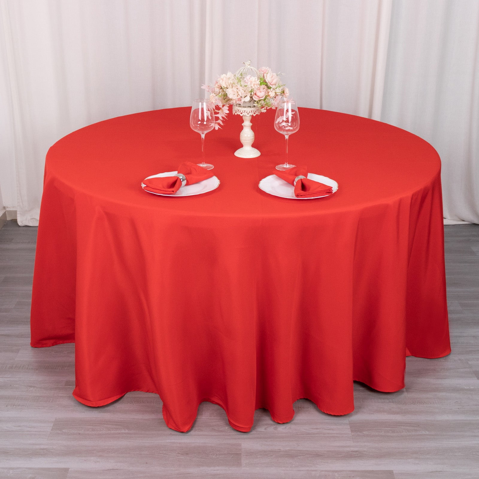 Efavormart 120" Red 200 GSM Seamless Premium Polyester Round Tablecloth ...