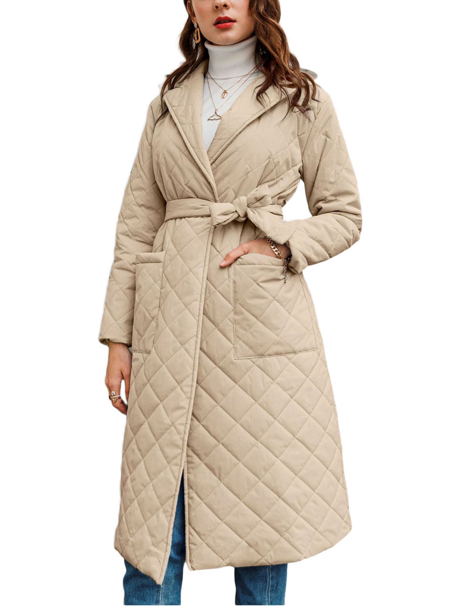 FOCUSNORM Women's Mid-Length Puffer Jacket With Hood Winter Coat ...